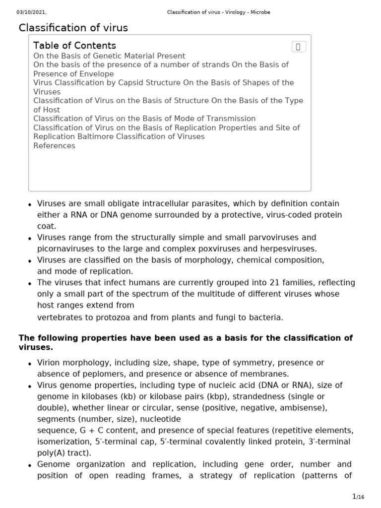 Classification of Virus - Virology - Microbe Notes (1) | PDF | Virus ...