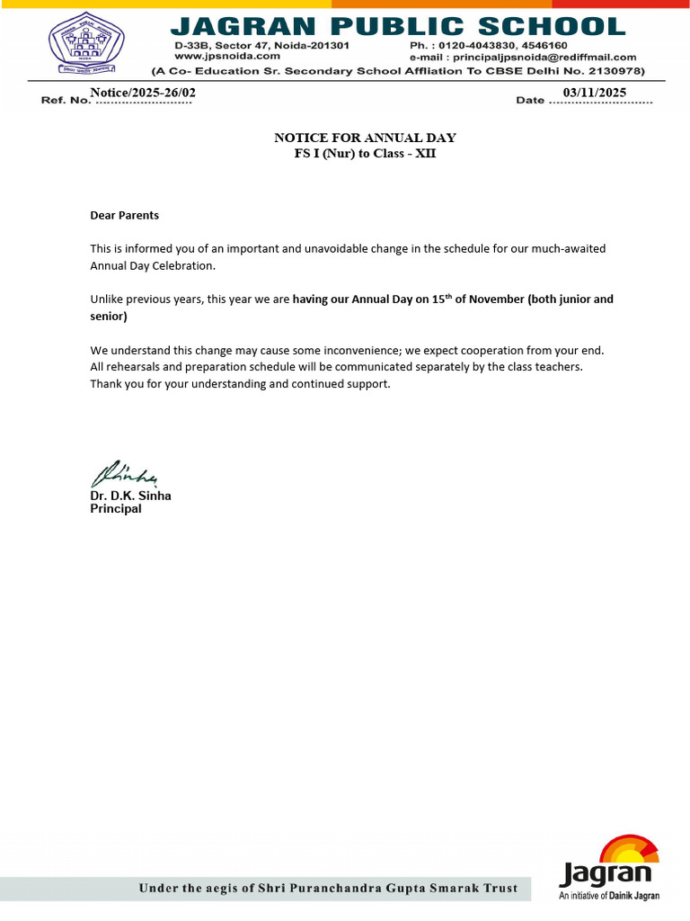 Notice for Classes Nur to Xii ( Annual Day 2025) | PDF