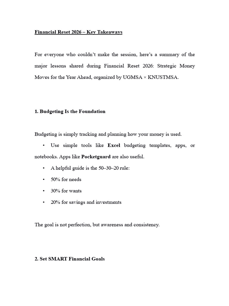Financial Reset | PDF | Wealth | Budget