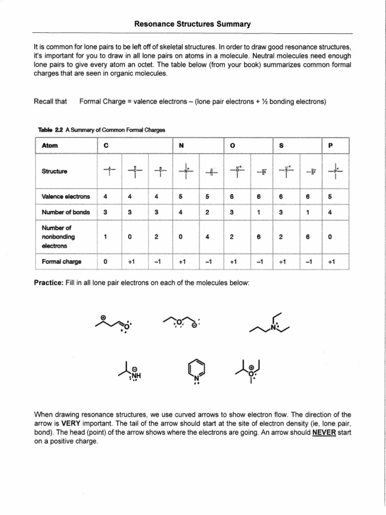 Resonance Structure Summary Solutions | PDF