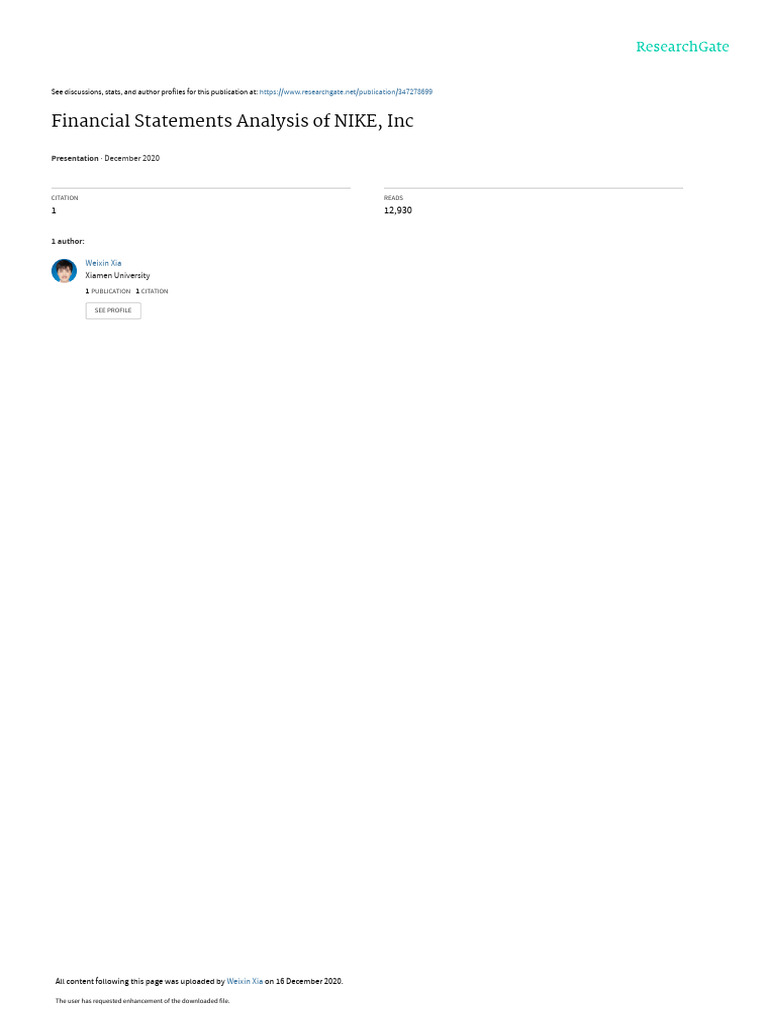 NIKE Inc. Financial Statements Analysis | PDF | Equity (Finance) | Revenue