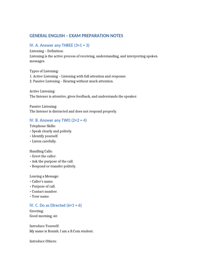 General English Full Exam Notes | PDF