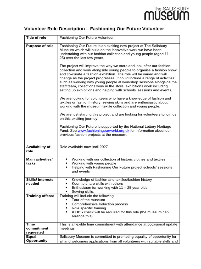 Fashioning Our Future Volunteer Role | PDF