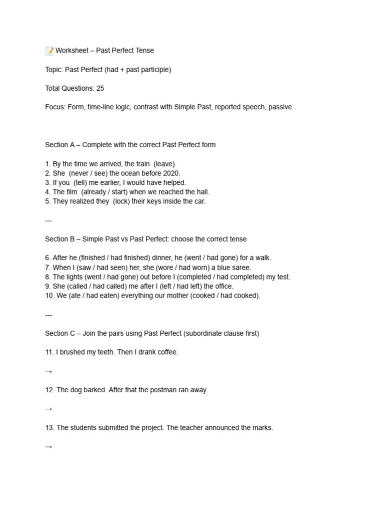 Past Perfect Tense.? | PDF