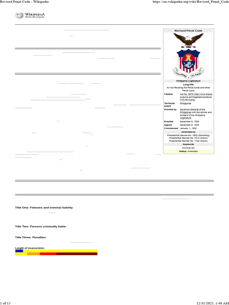 Revised Penal Code - Wikipedia | PDF | Common Law | Misconduct