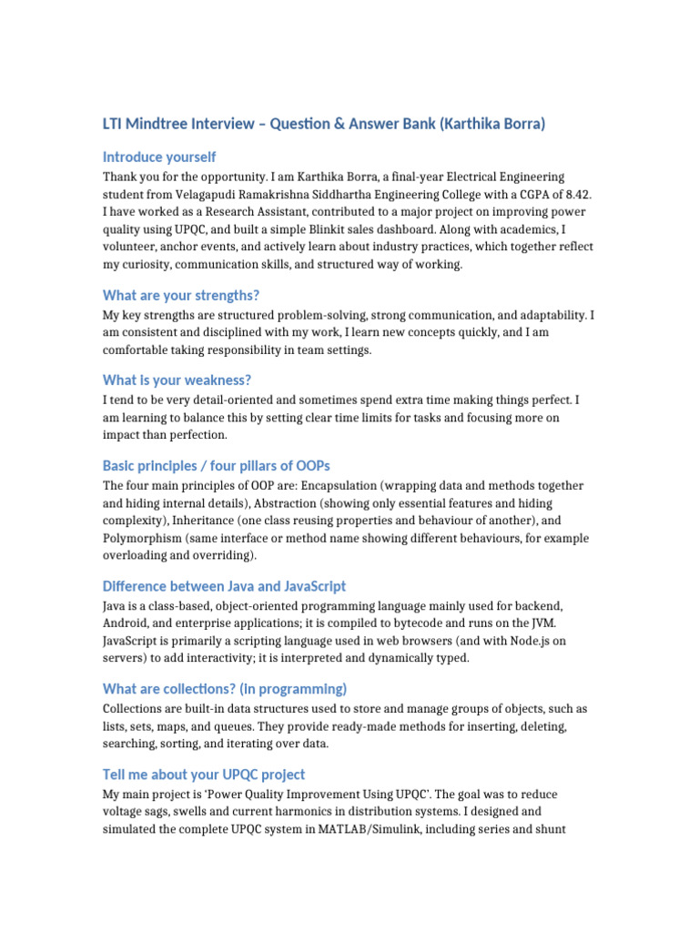 LTI Mindtree Interview Q&A Guide | PDF | Object Oriented Programming ...