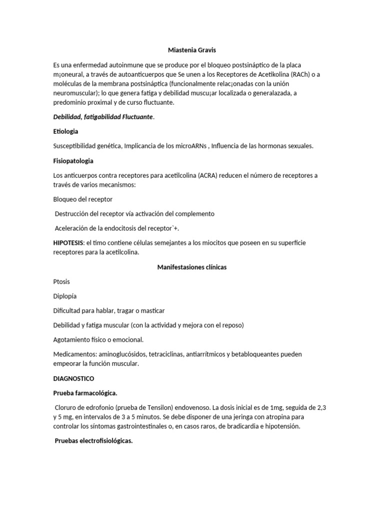Miastenia Gravis Guia | PDF | Unión neuromuscular | Acetilcolina