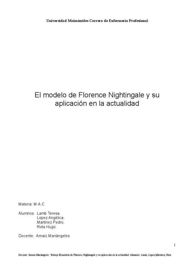 El modelo de Florence Nightingale y su aplicación en la actualidad