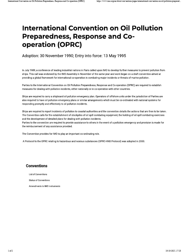 International Convention on Oil Pollution Preparedness, Response and Co ...
