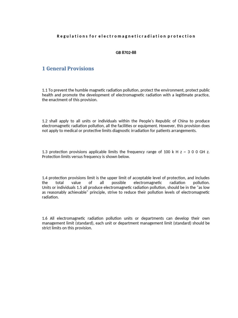 Electromagnetic Radiation Protection Regulations | PDF ...