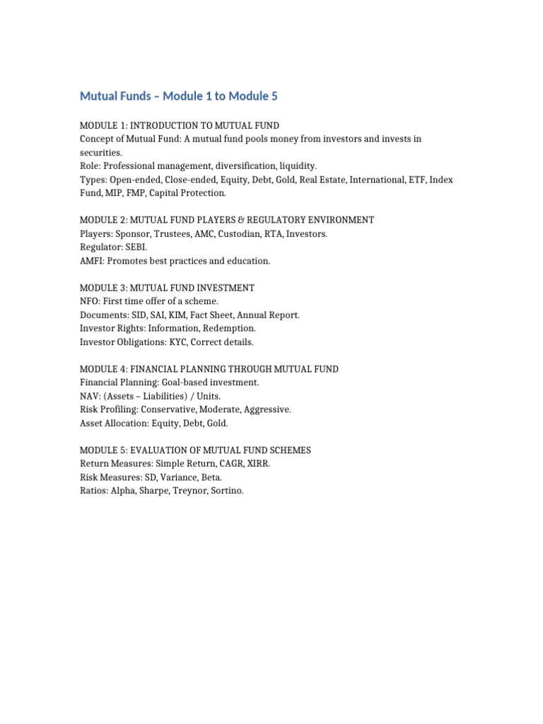 Mutual Fund Notes | PDF