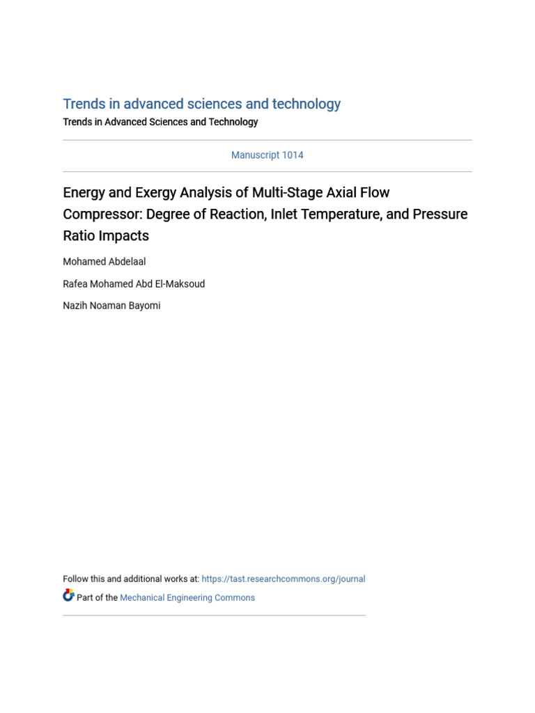 Energy and Exergy Analysis of Multi-Stage Axial Flow Compressor | PDF ...
