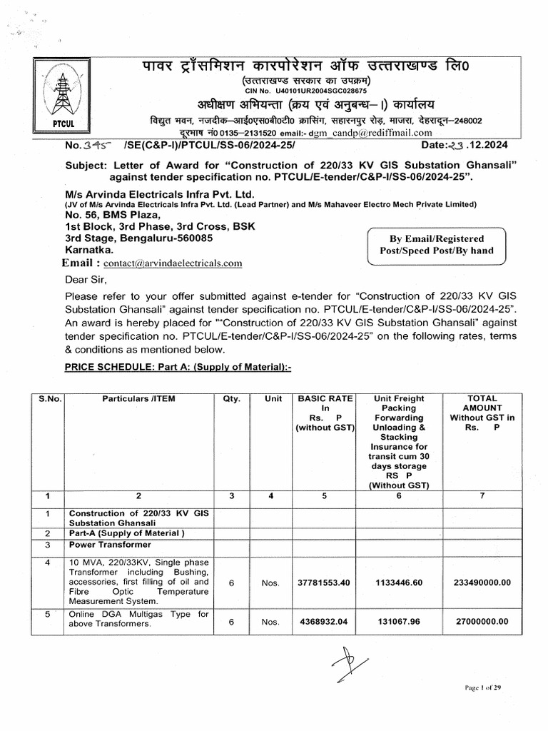 Letter of Award No. 345 | PDF
