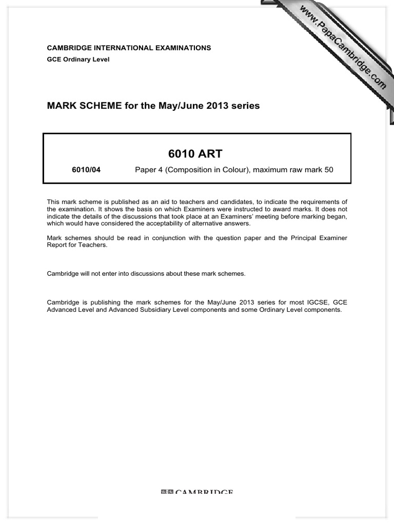 MARK SCHEME For The May/June 2013 Series: Cambridge International ...