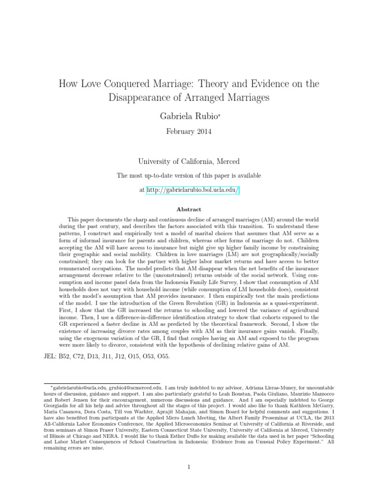 How Love Conquered Marriage: Theory and Evidence on the Disappearance ...