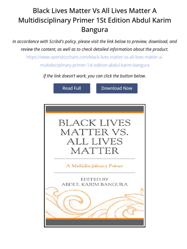 Black Lives Matter vs All Lives Matter A Multidisciplinary Primer 1st ...