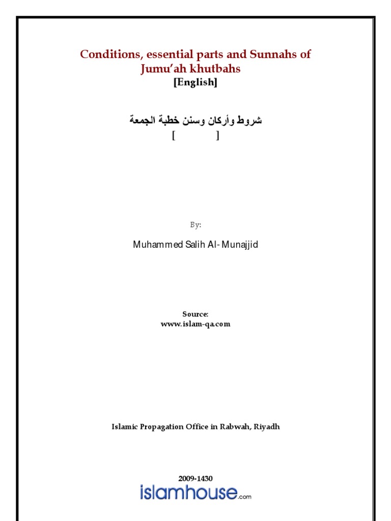 En Conditions Essential Parts and Sunnahs of Jumuah Khutbahs | PDF ...