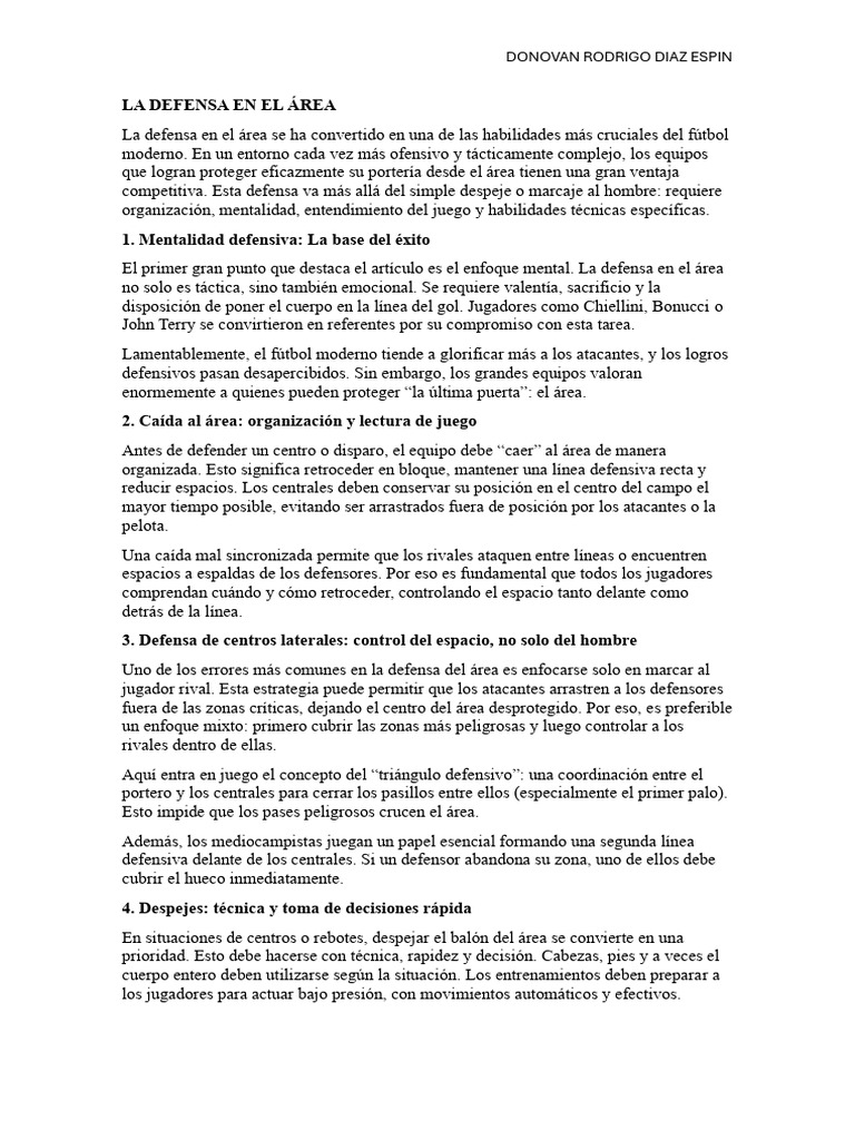 Tarea - Defensa de Área | PDF | Defensor (Asociación de Fútbol)
