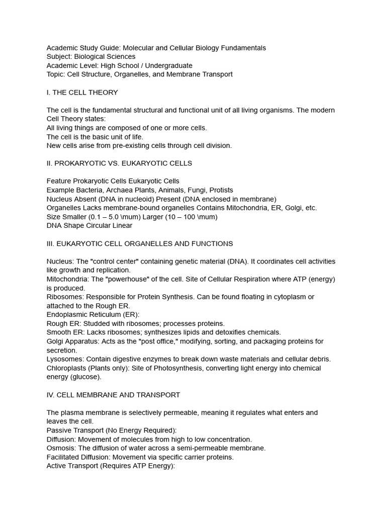 Molecular & Cellular Biology Guide | PDF | Cell (Biology) | Endoplasmic ...
