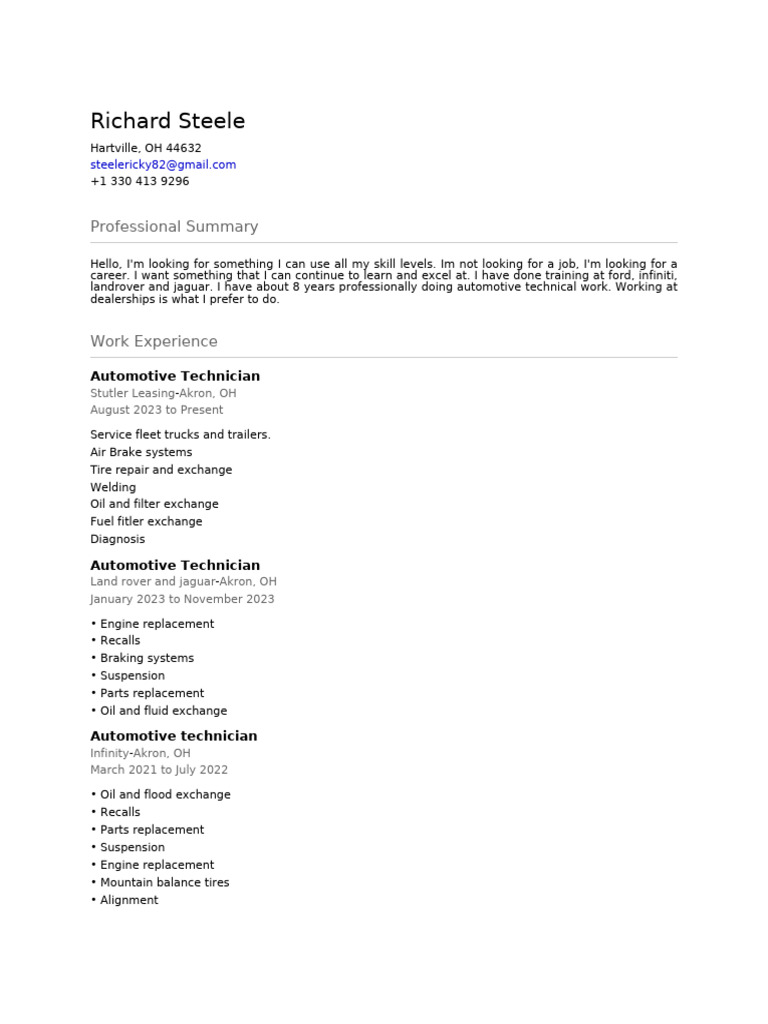 Indeed Resume | PDF | Auto Mechanic | Brake