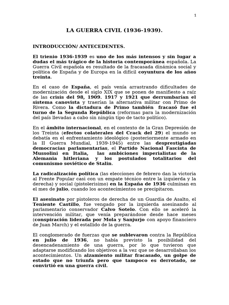 Análisis de la Guerra Civil Española | PDF | Francisco franco | guerra ...