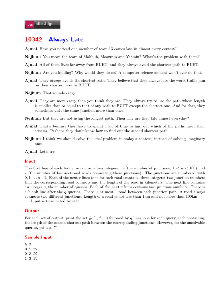 Second-Shortest Path Problem | PDF