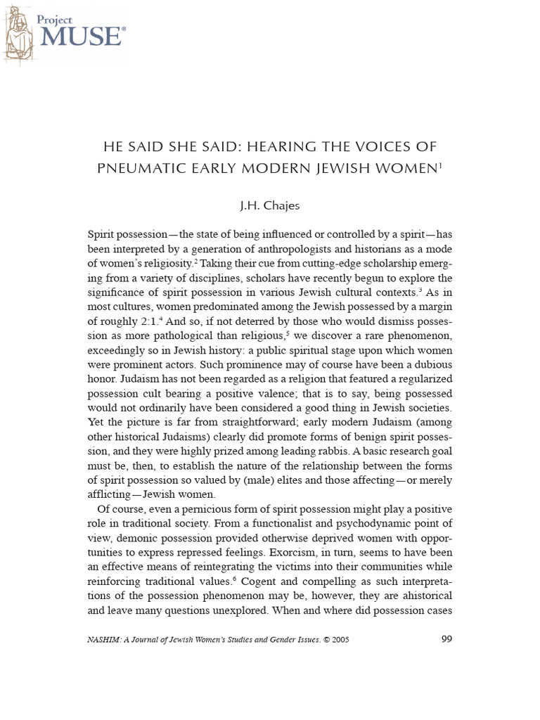 Chajes, Hearing The Voices of Pneumatic Early Modern Jewish Women | PDF ...
