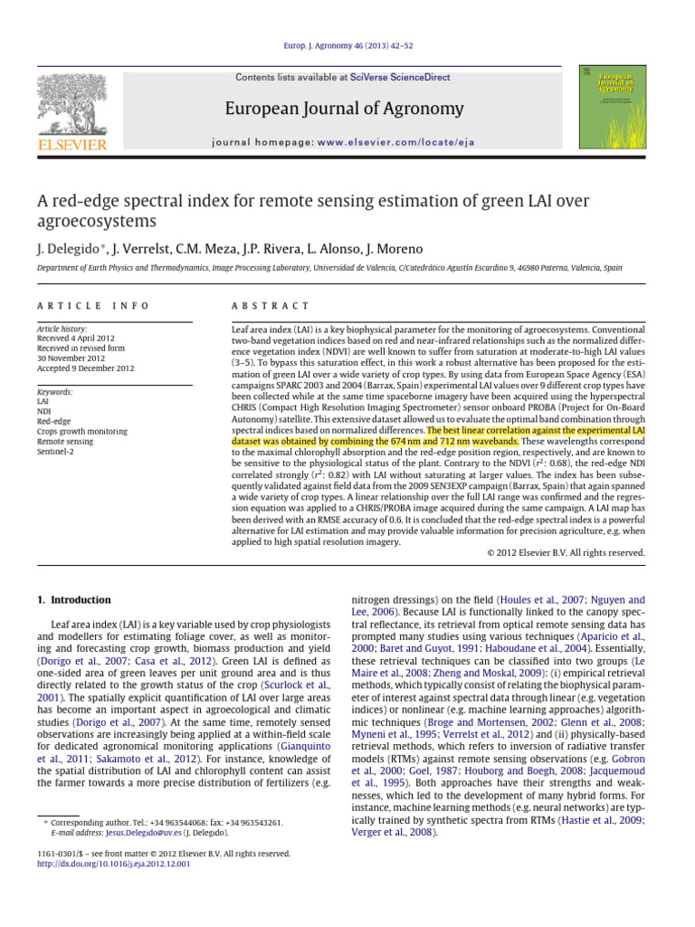 A Red-edge Spectral Index for Remote Sensing Estimation of Green LAI ...