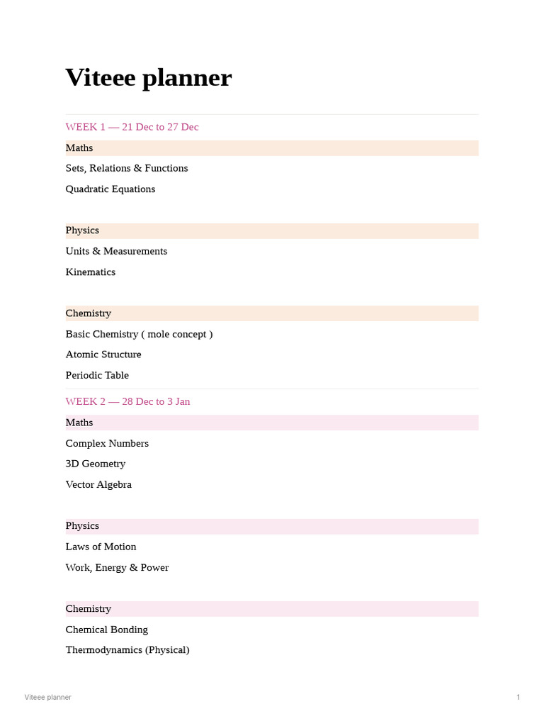 Viteee_planner-1 | PDF | Chemistry | Physics