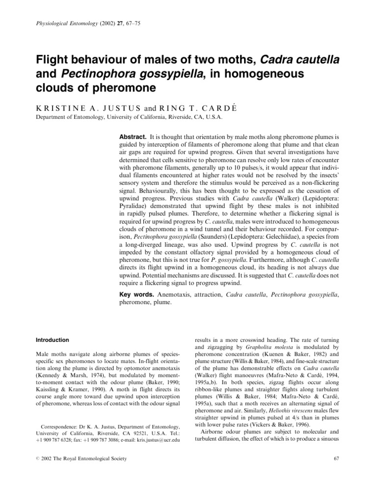 Physiological Entomology - 2002 - Justus - Flight Behaviour of Males of ...