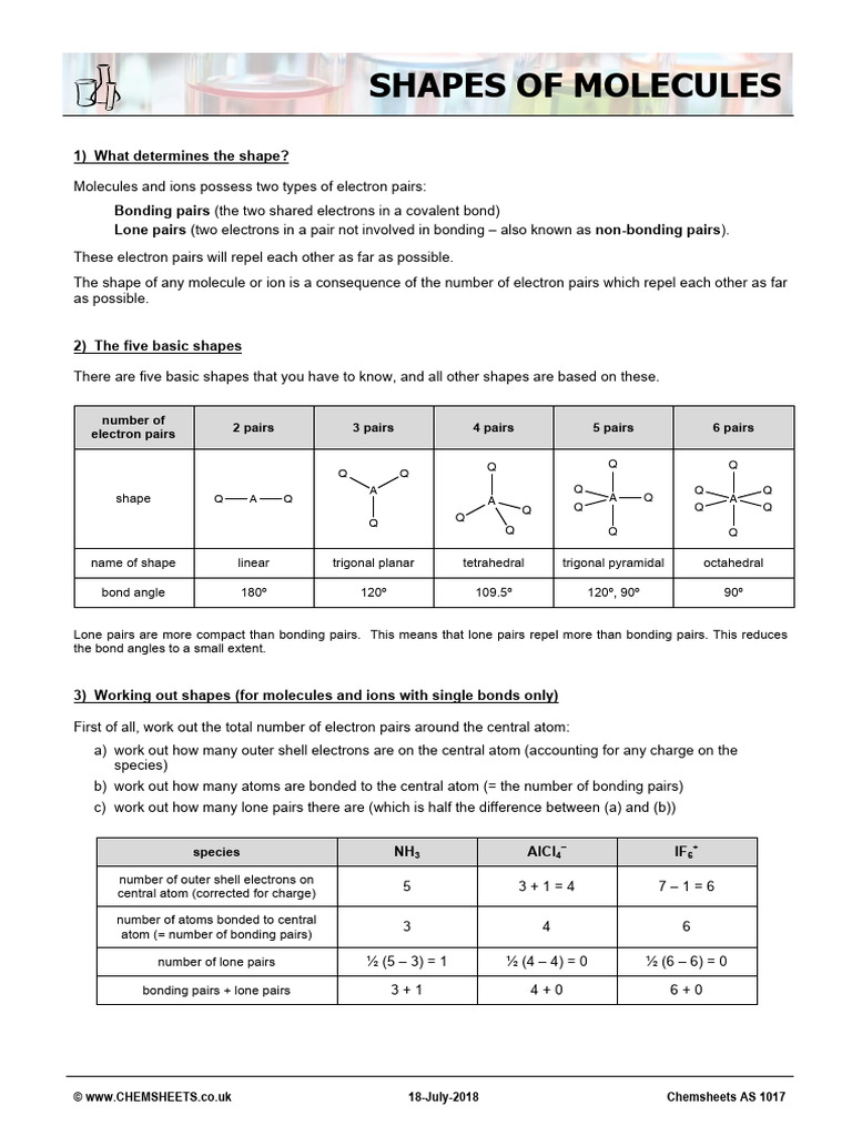 Chemsheets as 1017 Shapes of Molecules | PDF | Chemical Bond | Atomic