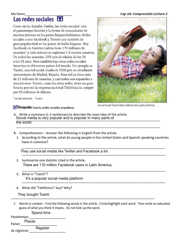 Jetra Patel - Reading Comp 2 - Las Redes Sociales | PDF