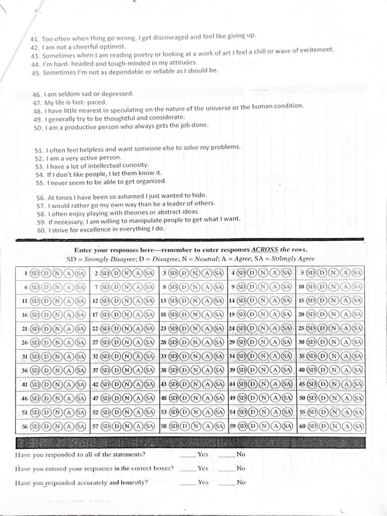 Answer Chart NEO PI | PDF