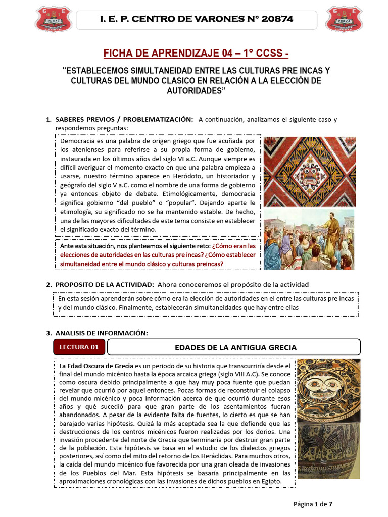 CCSS 1° - FICHA | PDF