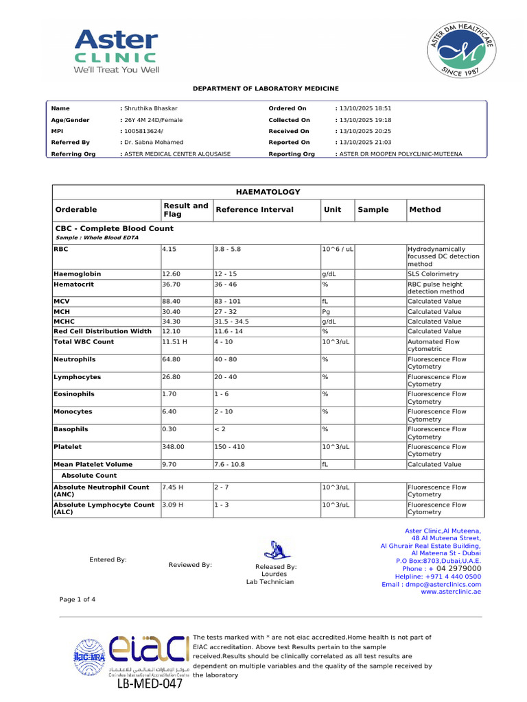 lab_report_26266636_20251013102209 | PDF | Clinical Medicine | Blood