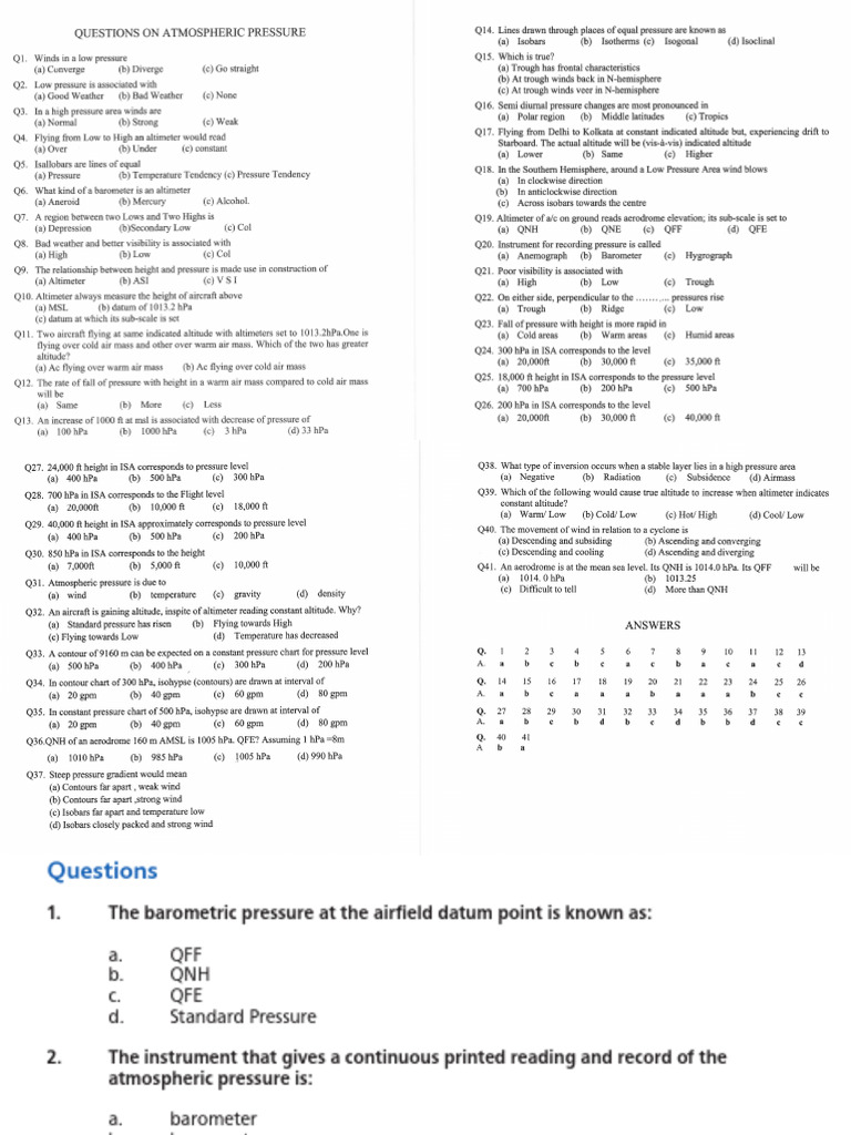 Worksheet 2 Pressure (1) | PDF | Atmospheric Pressure | Sea Level