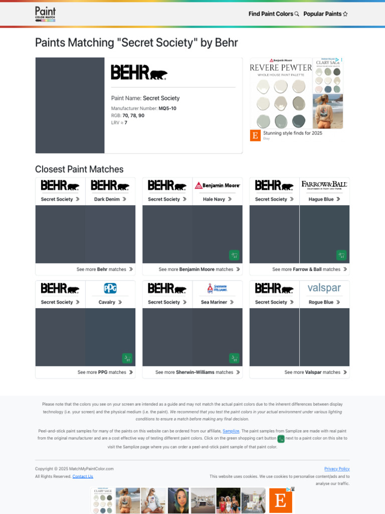 Secret Society by Behr and Matching Paint Colors | PDF | Color ...