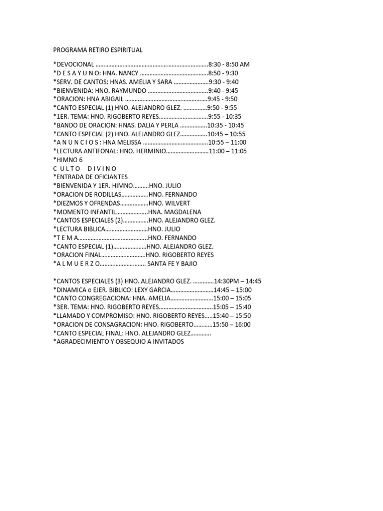 Programa Retiro Espiritual | PDF
