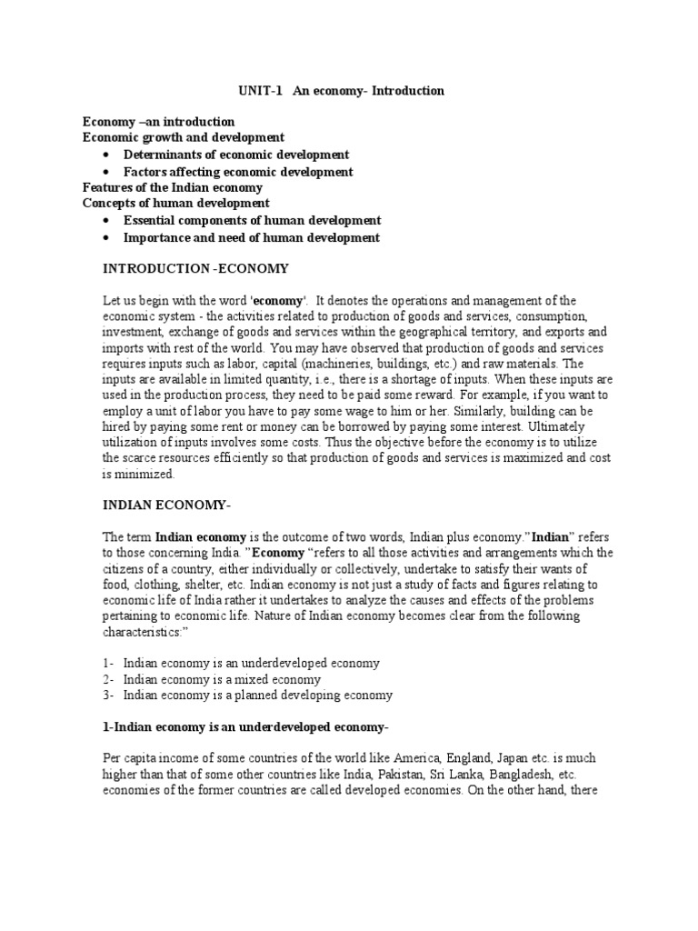 Introduction to Indian Economy Notes | PDF | Economic Development ...