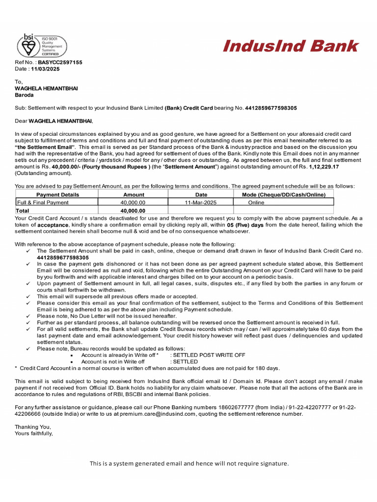 Basycc2597155 Waghela Hemantbhai Settlement 11032025 | PDF