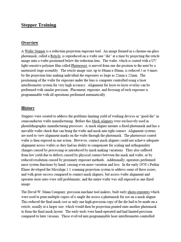 Stepper Training Manual20hzhsjjsndnenennend | PDF | Photolithography ...