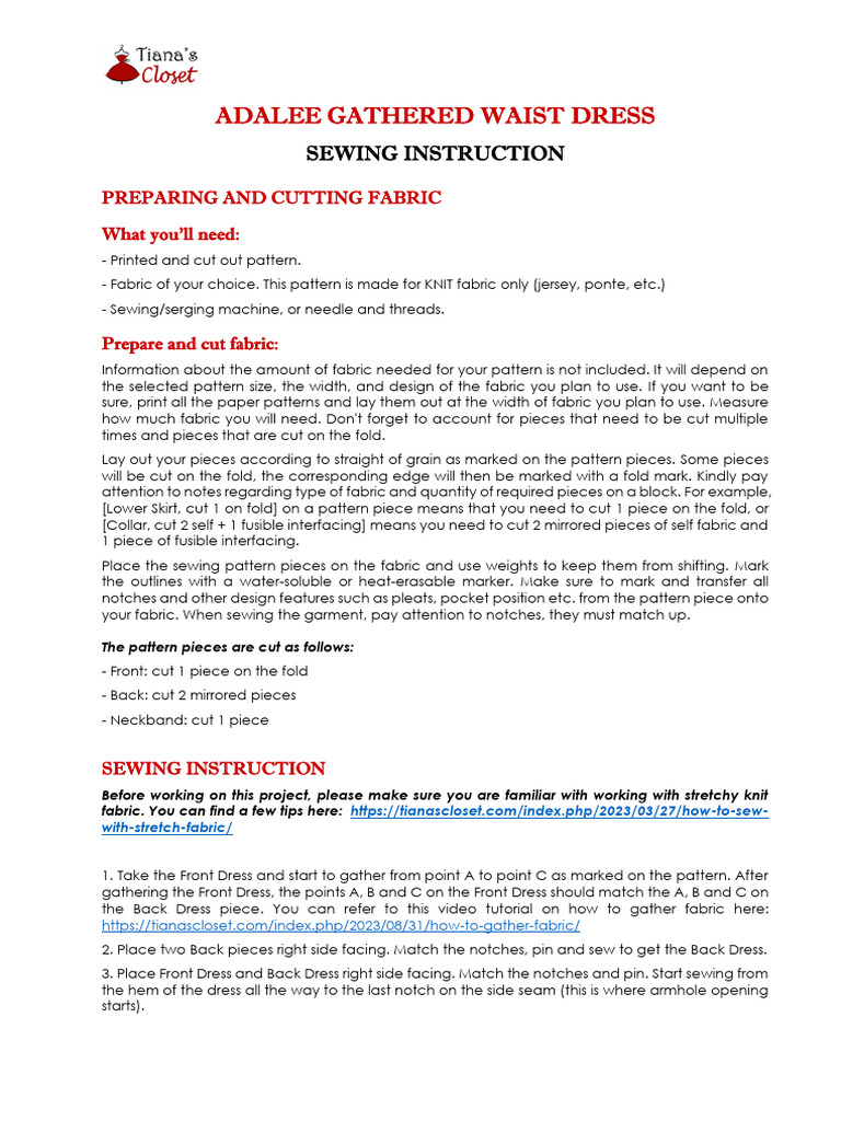 Adalee Dress Instructions | PDF | Seam (Sewing) | Sewing