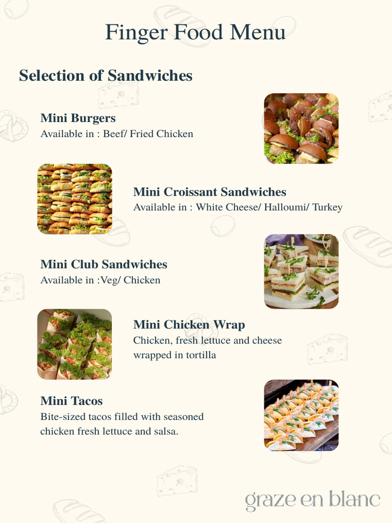 Graze en Blanc Finger Food Menu | PDF | Salad | Sandwich