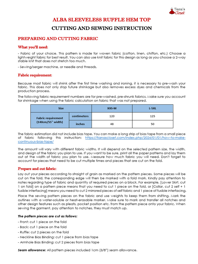 Alba Top Instructions | PDF | Seam (Sewing) | Sewing