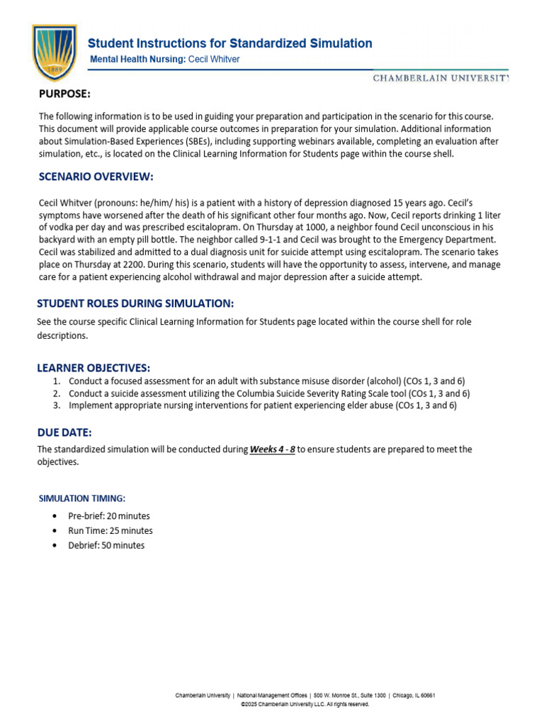Mental Health Nursing Simulation Guide | PDF | Substance Abuse | Major ...