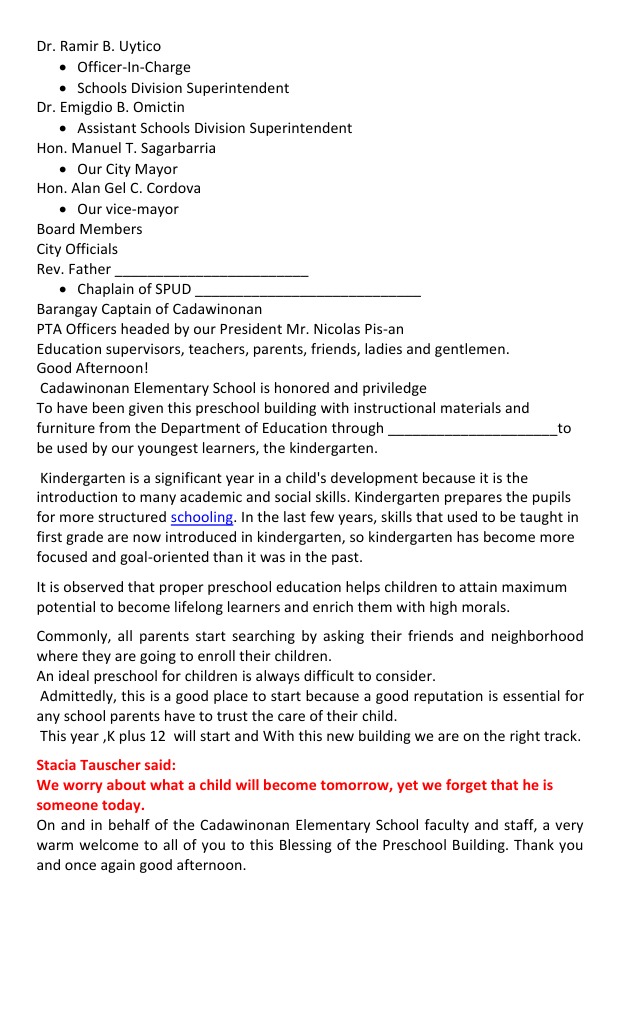 Welcome Address | PDF | Kindergarten | Preschool