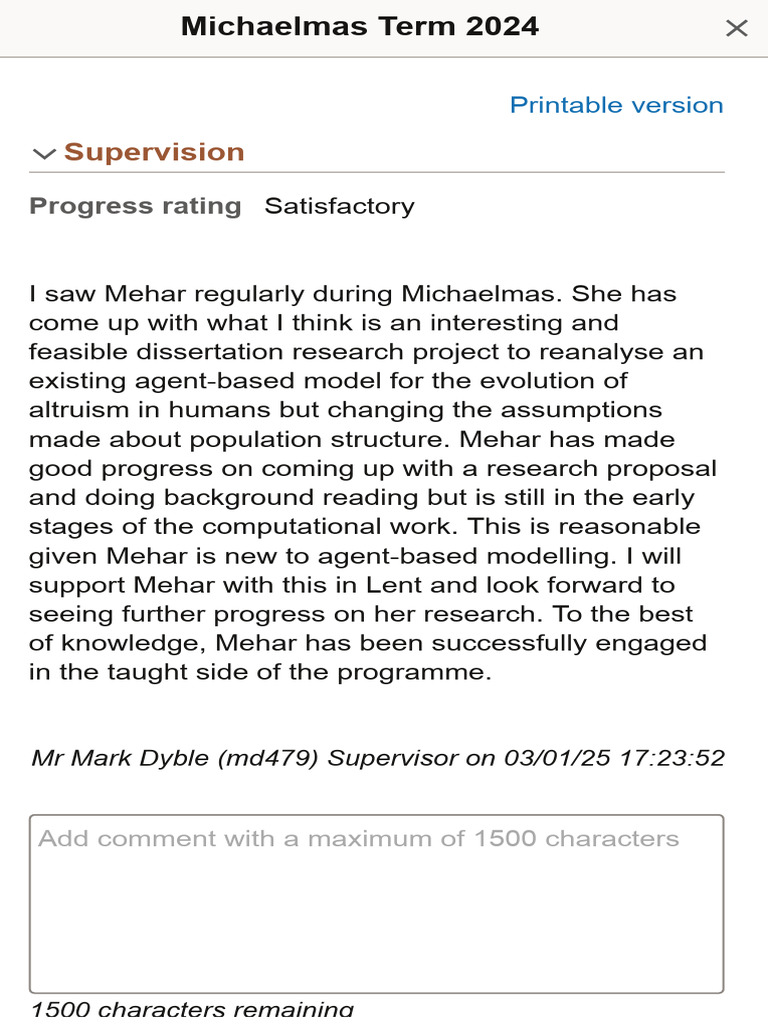 Michaelmas Term 2024 Self-Evaluation Report | PDF