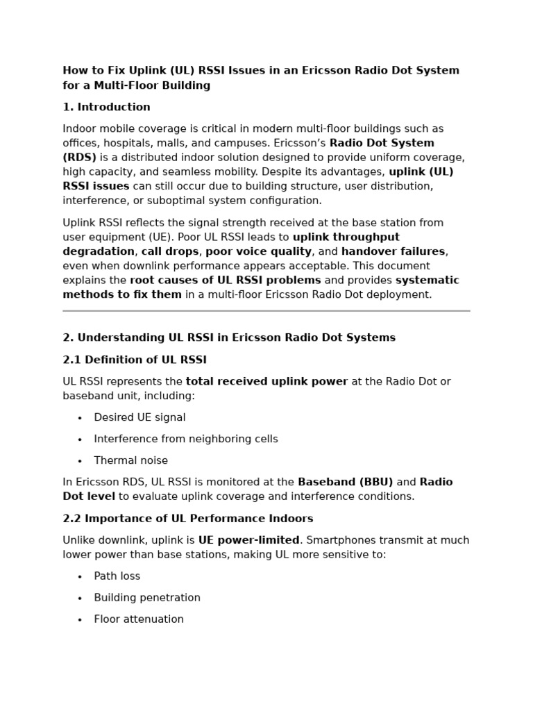 How to Fix Uplink (UL) RSSI Issues in an Ericsson Radio Dot System for ...