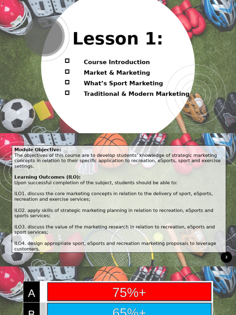 Lesson 1 - The Concept of Marketing in Sport and Recreation (Handout) 2 ...