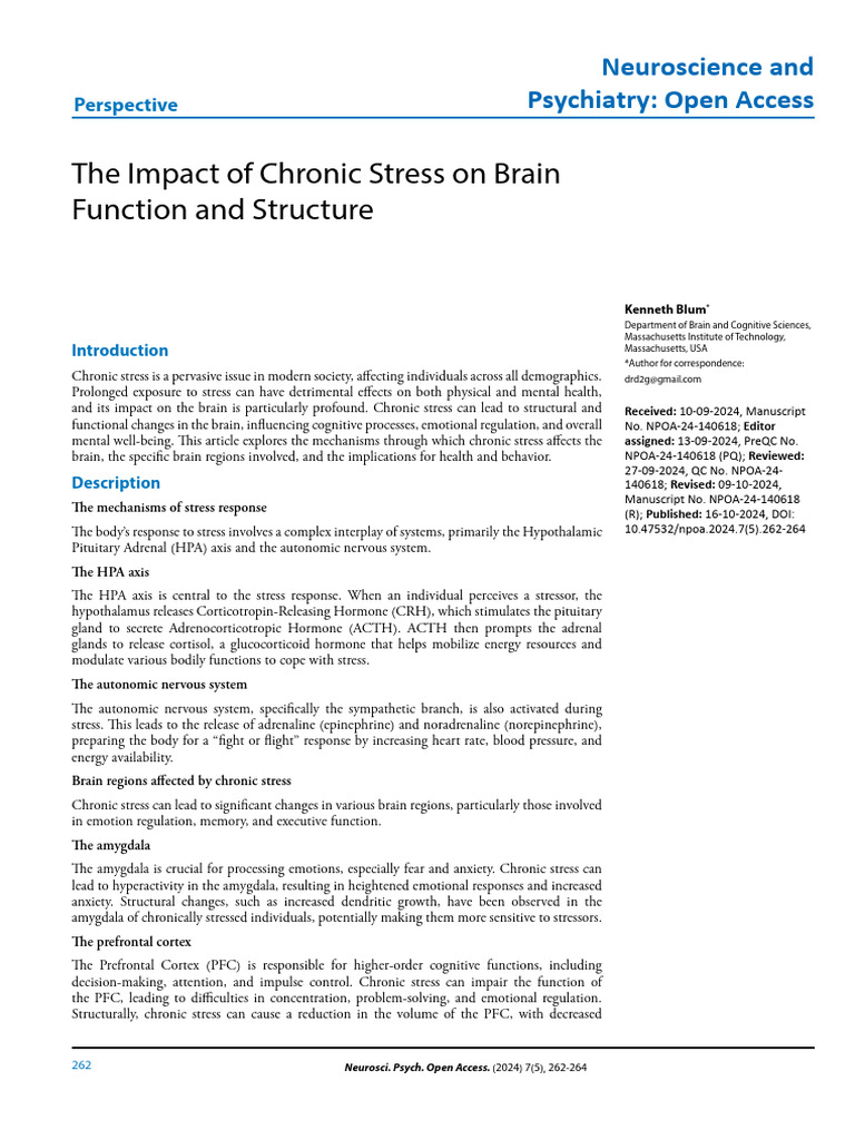 Chronic Stress Effects on Brain Health | PDF | Hypothalamic–Pituitary ...